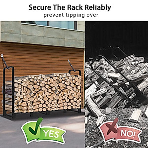 Artibear 8ft Outdoor Firewood Rack, Upgraded Heavy Duty Logs Stand Stacker Holder for Fireplace - Metal Lumber Storage Carrier Organizer, Bright Black