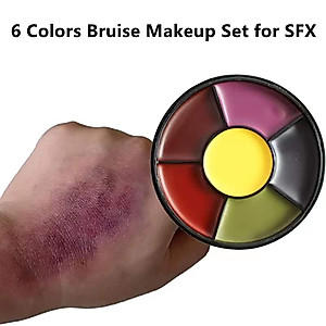 Go Ho 6 Colors Bruise Makeup Set for SFX,Bruises Wheel for Body Oil Paint Theatrical Halloween Fevstival,Face Paint Makeup Materials for Special Effects with Sponges