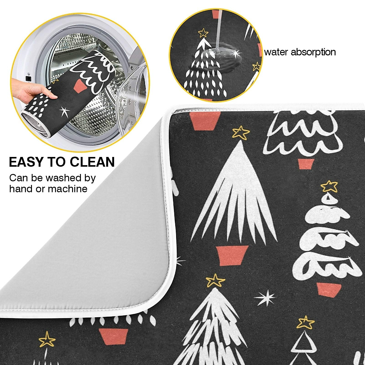 Nander Dish Drying Mat Cushion Pad Tableware Bar Absorbent Heat-resistant Mat For Kitchen Hotel Sink Drainer 18 by 24 Inches, Abstract Christmas Trees