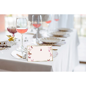 Place Cards for Pink Butterfly Party, Editable Name Place Cards, Seating Place Cards for Tables, Tent Style Cards for Wedding, Bride & Baby Shower, Easy Folding, Pack of 25 Escort Cards(B06)