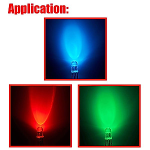 DAOKI 100Pack 5mm LED Light Emitting Diode Common Anode 4Pin RGB Tri-Color(Red/Green/Blue) Clear Transparent Round LED Lamps Buld for Arduino, PCB