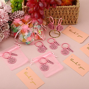 Yinkin 36 Pcs Employee Appreciation Gifts Bulk for Coworkers Keychains Organza Bags with Cards for Social Worker Staff Gifts(Pink)