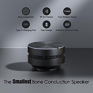 Docooler Bone Conduction Speaker, Mini Bone Conduction Portable Speaker, Small Speaker, Wireless Speaker Stereo Bass Sound Creative Portable Speaker, Built-in Mic Sound for Home,Outdoor (Black 2 Pack)