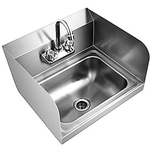 Giantex Stainless Steel Hand Washing Sink, Wall Mount Hand Sink with Faucet, Side Splash, Stainer, Two Temperature Water Inlet, 17" x 15" Commercial Hand Sink for Restaurant, Kitchen