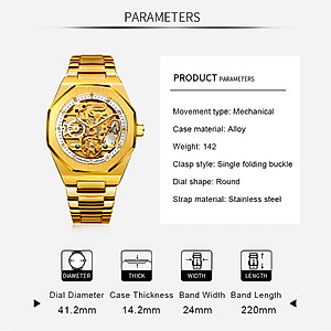 Tiong Steampunk Tourbillon Design Watch Golden Stainless Steel Waterproof Men Automatic Mechanical Wristwatch