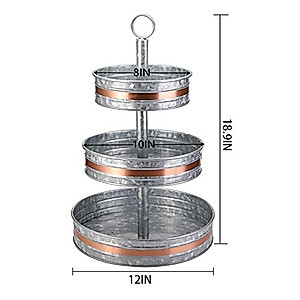 Cedilis Three Tiered Serving Stand, Rustic Metal Cupcake Stand, Galvanized Tiered Serving Tray for Dessert, Appetizers, Farmhouse Fruit Stand, Decorated for Fall