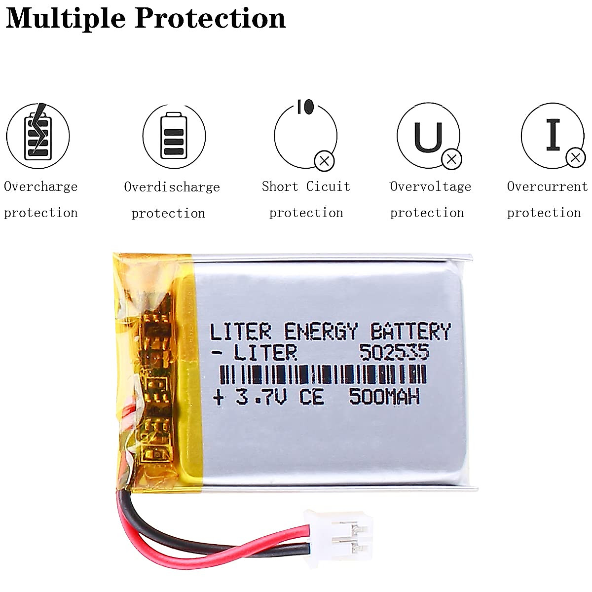 Liter energybattery 3.7V Lipo Battery 500mAh Rechargeable Lithium ion Polymer Battery 502535 Lithium Polymer ion Battery with JST Connector