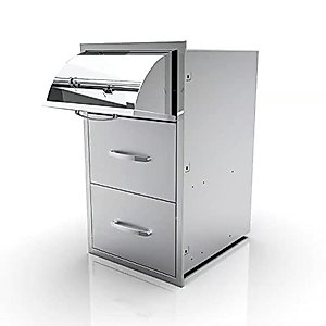 KODOM Outdoor Kitchen Stainless Steel Double Access Drawers with Paper Towel Holder Combo for Outdoor Kitchen Island or Grill Station（Overall Size: 17W x 30H x 21D Inch）