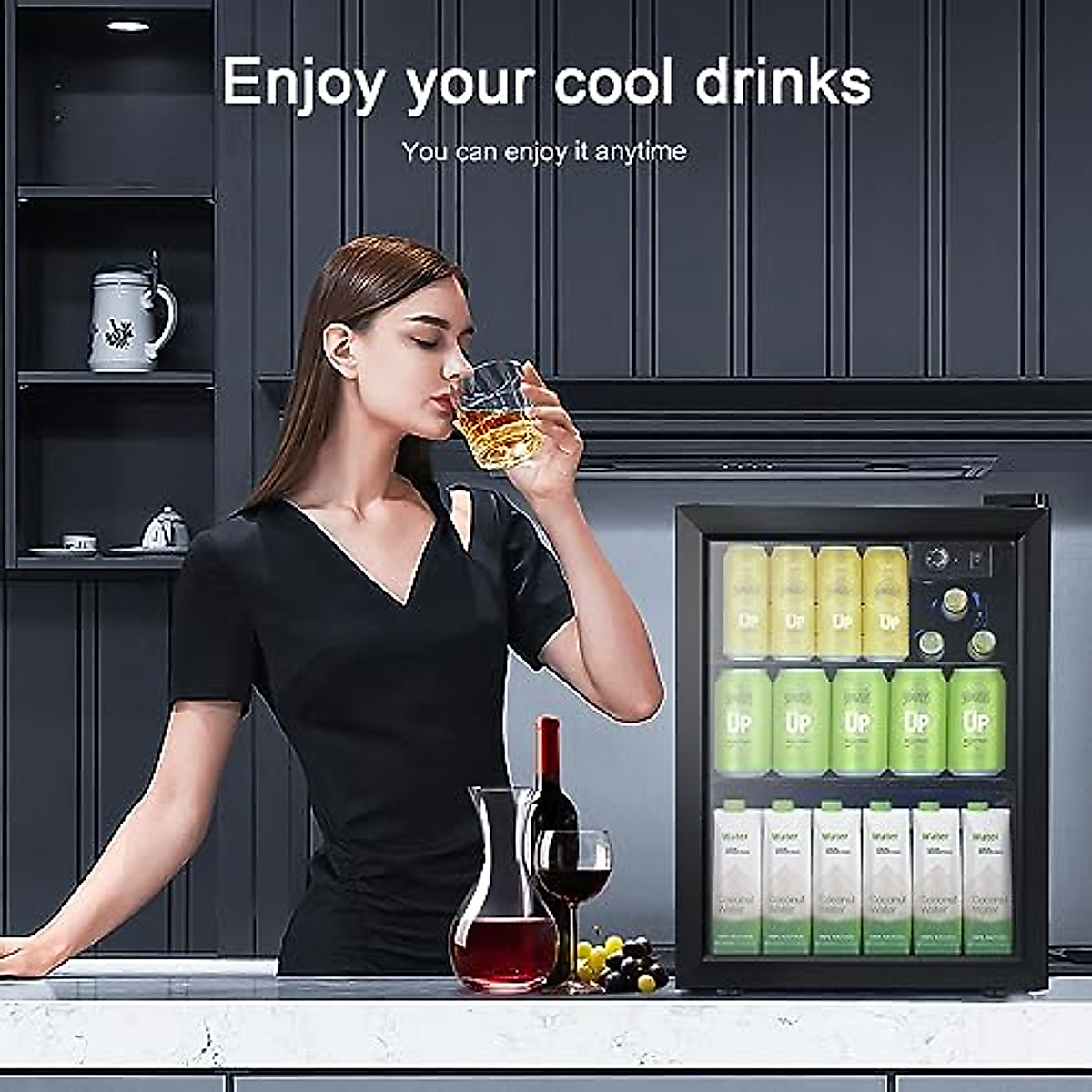 Antarctic Star 16 Bottle 68 Can Beverage Refrigerator, Wine Cooler/Cabinet, Small Mini Fridge, Clear Front Glass Door Quiet Compressor ，Freestanding 1.7 cu.ft.