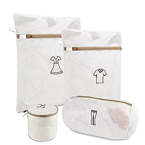 Yonchic Mesh Laundry Bag for Delicates, Durable Laundry Bags with Premium Zipper, Washing Machine Wash Bags for Blouse, Socks, Bra, Travel Organization Bag (1M, 1L, 1Bra Bag, 1 Round Bag)