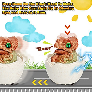 Easter Basket Stuffers Toys Gifts for Toddlers Kids 1, 2, 3, 4, 5+ Year Old, Easter Egg Hunt Dinosaur Car Toy, 4 Pack Press and Go Small Dinos Egg Trucks with Sounds & Lights, Kids Prizes Party Favors