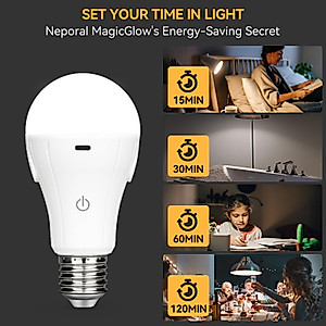 Neporal MagicGlow USB Rechargeable Light Bulbs with Remote, 3-Color Shift + 10%-100% Dimmable, Up to 20 Hours Battery Powered Light Bulb, 15W A19 LED Rechargeable Light Bulbs for Lamps with No Outlet