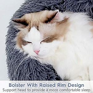 rabbitgoo Cat Beds for Indoor Cats, 20 inches Cat Bed Machine Washable, Fluffy Round Pet Bed Non-Slip, Calming Soft Plush Donut Cuddler Cushion Self Warming for Small Dogs Kittens, Dark Grey, Medium