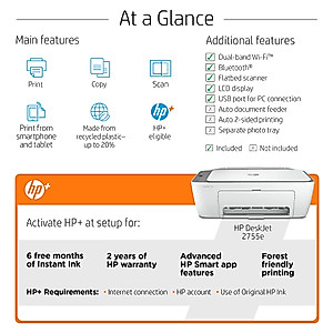 HP DeskJet 2755e All-in-One Wireless Color Printer, (26K67A) (Renewed)