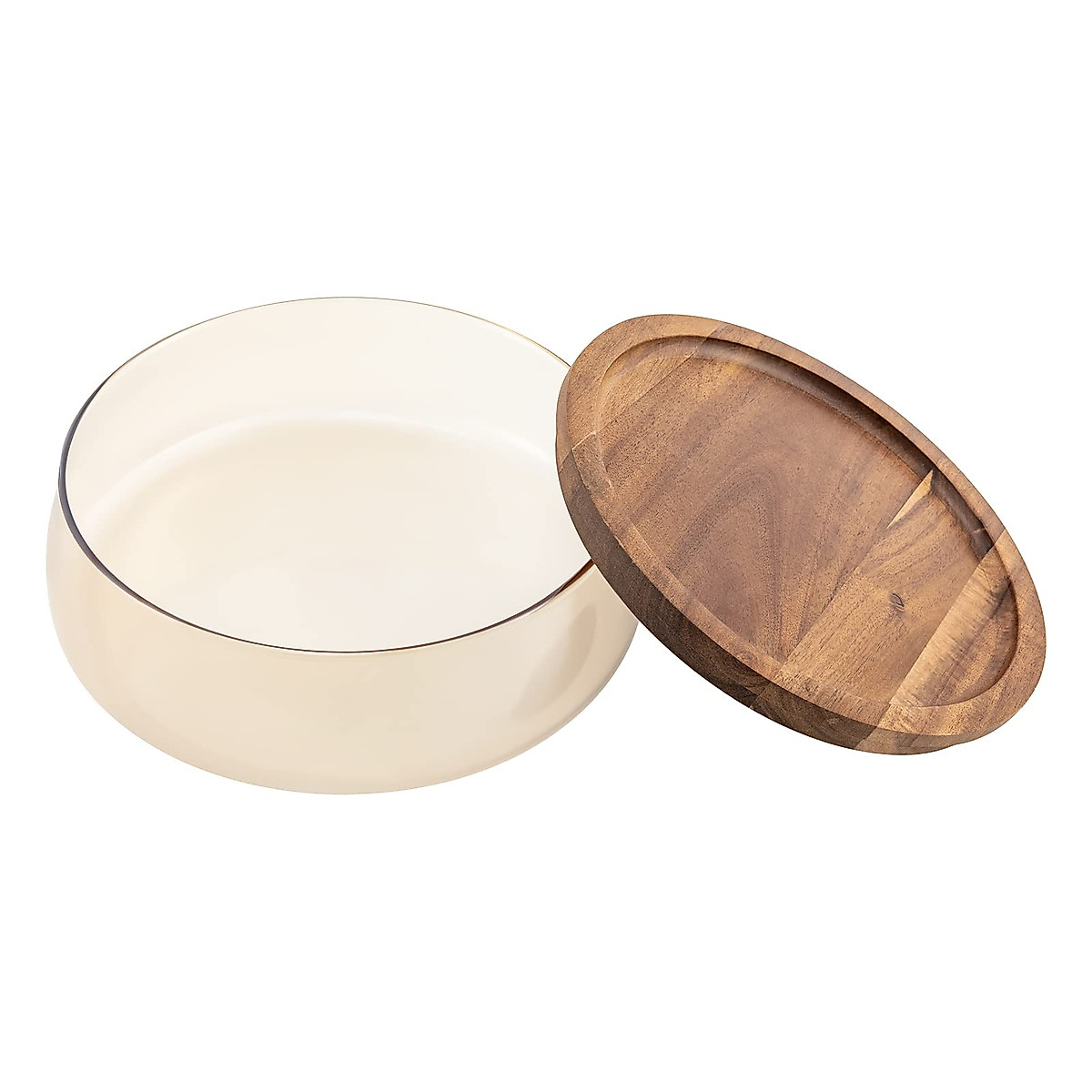 Glass Candy and Nuts Serving Container Rustic Salad Bowl with Wooden Lid Farmhouse Style Round Food Storage Platter Clear Storage Bowl for Home Kitchen Fruit Snack Vegetable Candy Nut, Brown