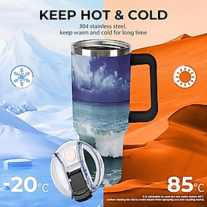 Ocean Wave 40oz Water Bottle Double Wall Insulated Tumbler with Handle Leakproof Travel Mug Black-style