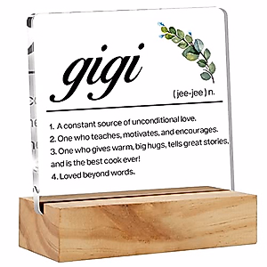 Gigi Gift Grandma Gifts From Grandchildren, Gigi Definition Desk Decor Grandma Best Gigi Acrylic Desk Plaque Sign with Wood Stand Home Office Desk Sign Keepsake