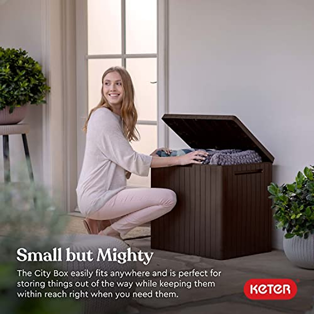 RubbermaidRubbermaid Vertical Resin Weather Resistant Outdoor Storage Shed, 2x2.5 ft, Olive and Sandstone & Keter City 30 Gallon Resin Deck Box for Patio Furniture, Pool Accessories, and Storage