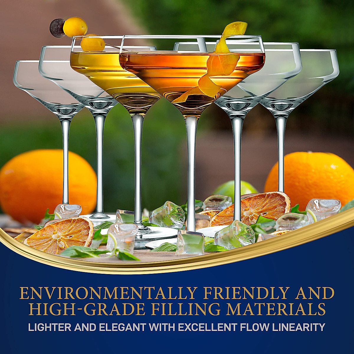 6 Sets of Crystal Martini Glass, Ultra Clear, Elegant Wine Glass, 100% Hand Blown, Dishwasher safe, Classy and Reusable Packaging