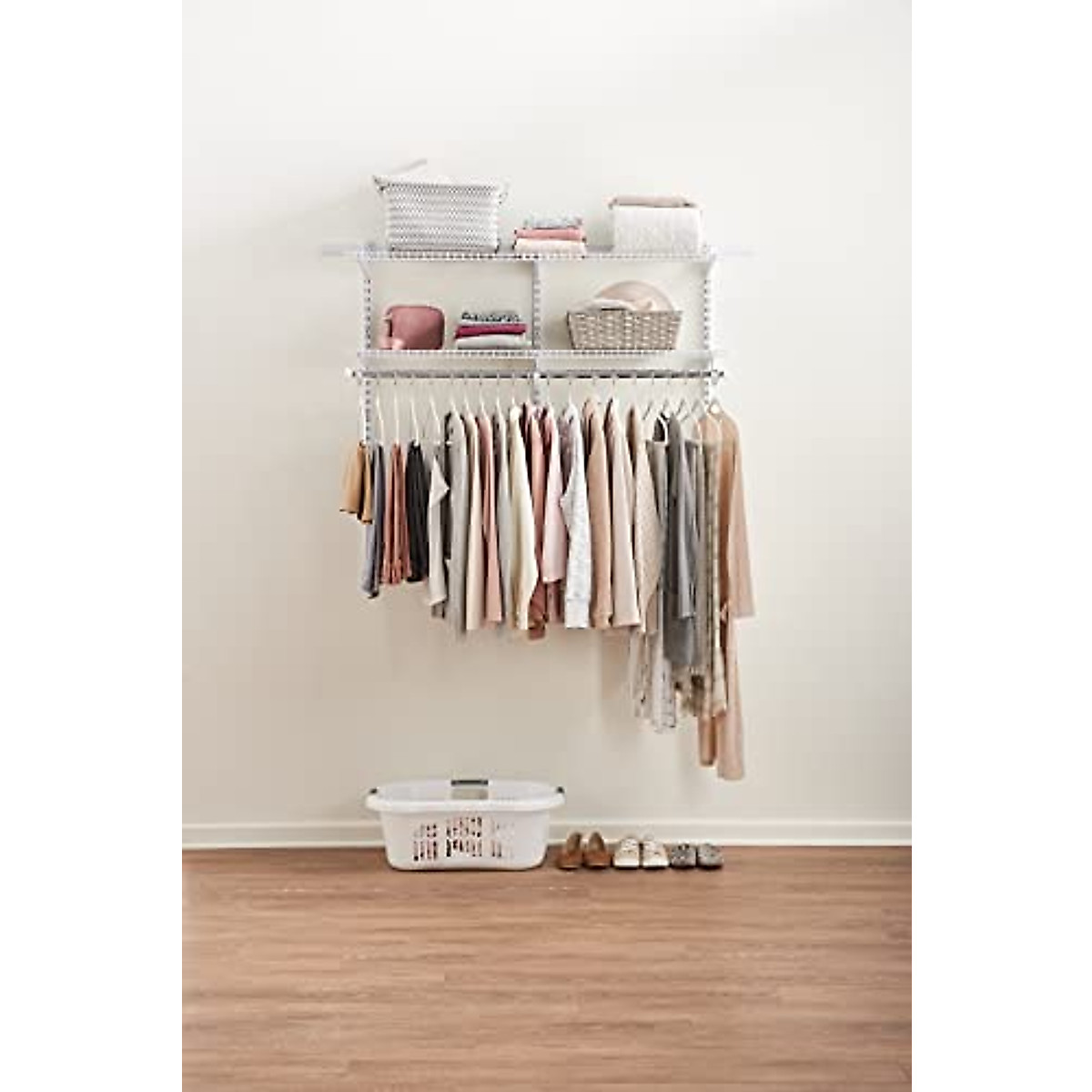 Rubbermaid Configurations Classic Closet Kit, White, 3-6 Ft., Wire Shelving Kit with Expandable Shelving and Telescoping Rods, Custom Closet Organization System, Easy Installation