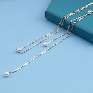 Yheakne Boho Pearl Back Chain Necklace Gold Layered Backdrop Necklace Body Chain Pearl Bridal Back Drop Chain Summer Beach Body Jewelry for Women Gifts (Gold)