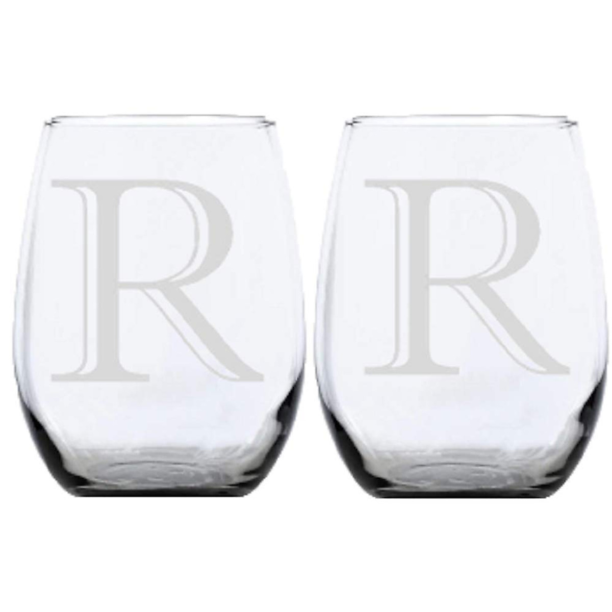 2pk Stemless Wine Glasses, Monogrammed Stemware, Personalized, Etched Glasses, Letter R