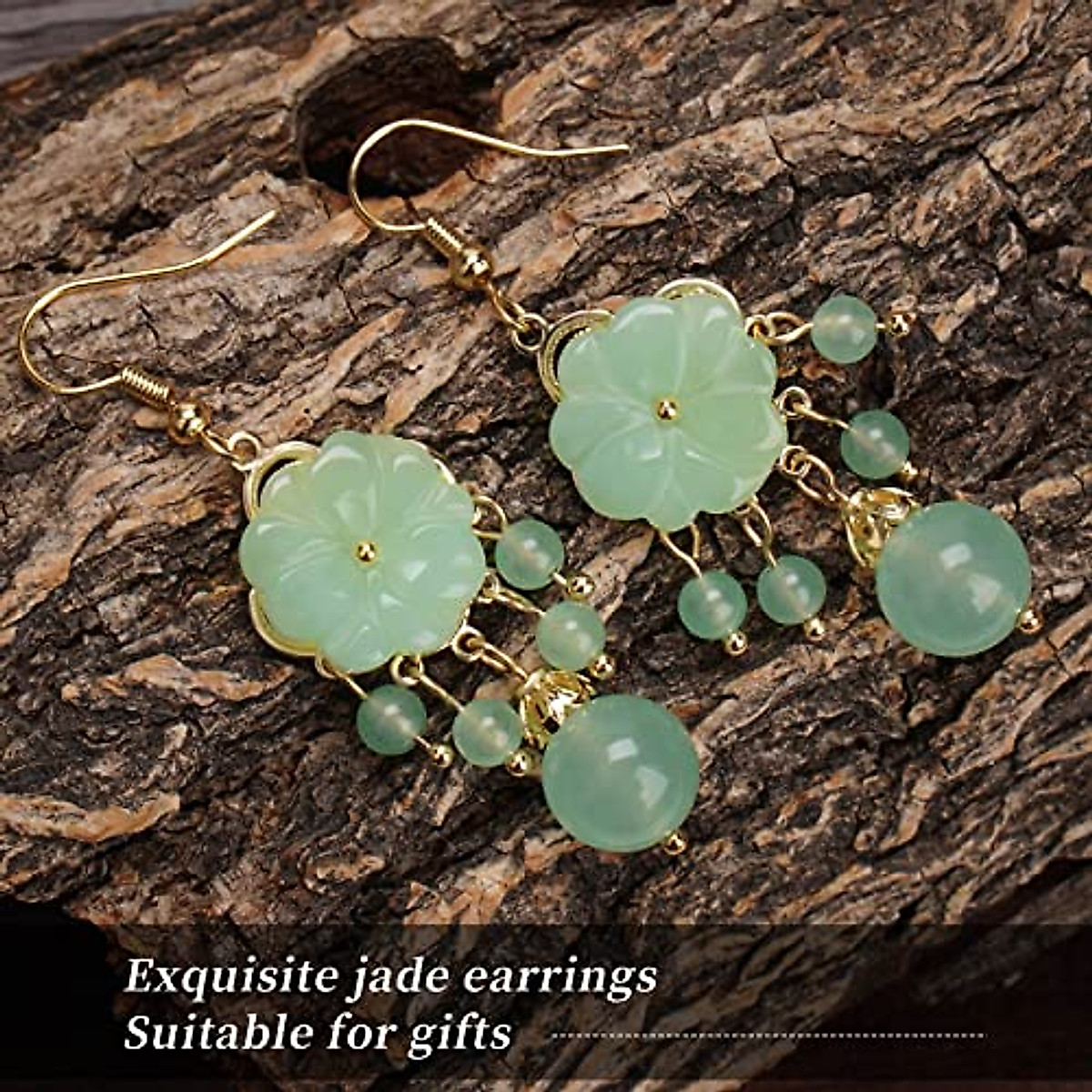 HL1971 14K Natural Green Western Stud Gold Jewelry Jade Women for Earrings