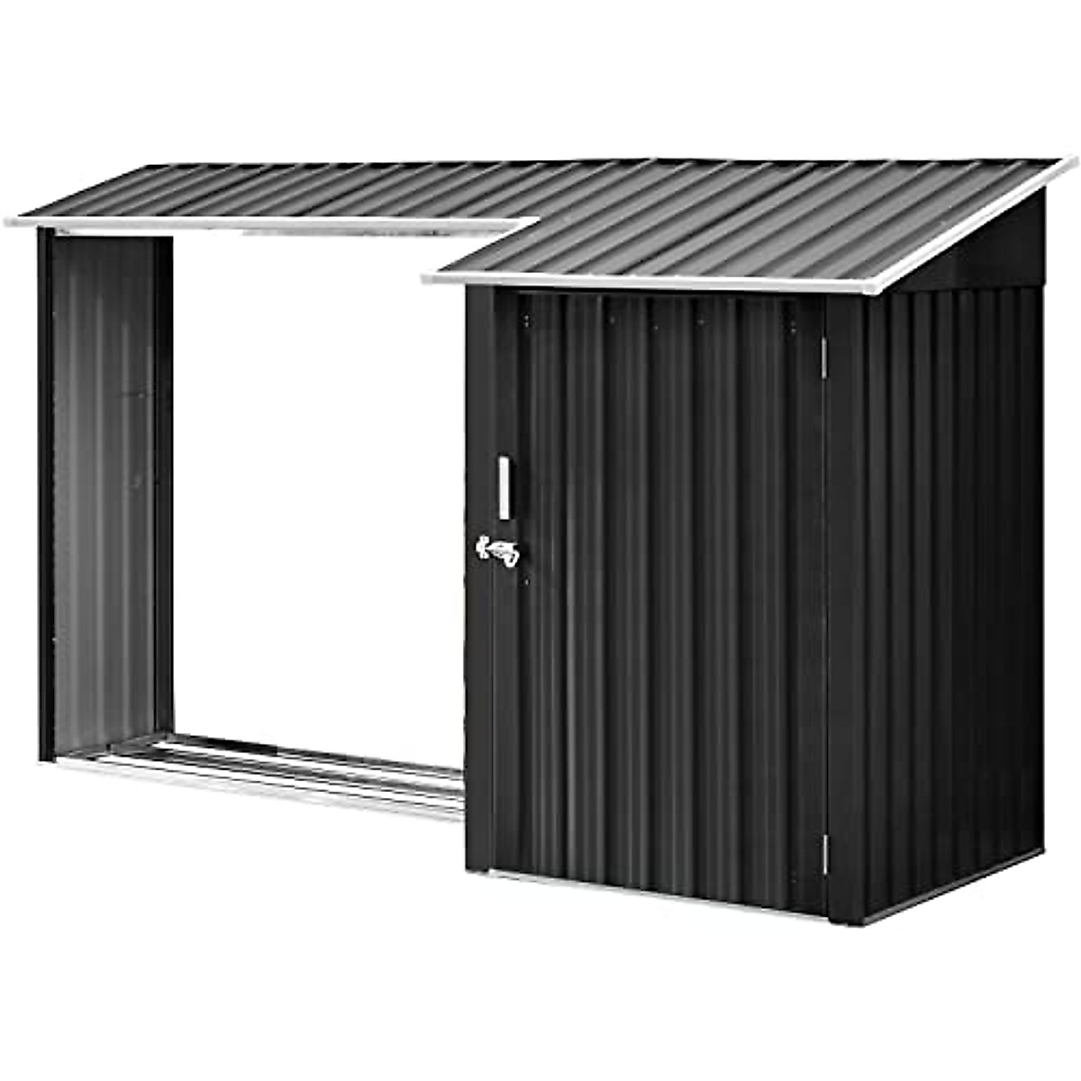 Hanover 2-in-1 Multi-Use Dark Gray Outdoor Metal and Steel Single Door Shed with Firewood Storage Compartment up to 42 Cu.Ft. Rust, Corrosion and UV Resistant, Raised Base and Sloped Roof Design