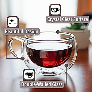 BTaT- Insulated Espresso Cups, Glass Tea Cups, Set of 4 (6 oz, 180 ml), Glass Coffee Mugs, Espresso Cups, Double Wall Glass Cups, Latte Cups, Tea Glasses, Latte Mug, Espresso Glass