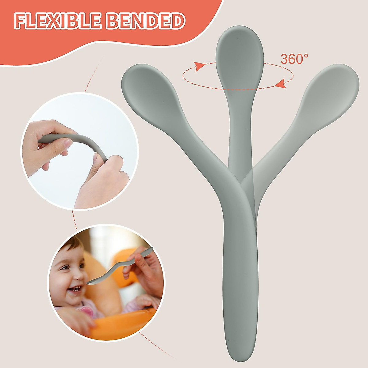 6-Piece Silicone Baby Feeding Spoons for First Stage Infant, Soft-Tip Easy on Gums I Training Spoon Self | Baby Utensils Feeding Supplies, Dishwasher Safe & Boil-proof