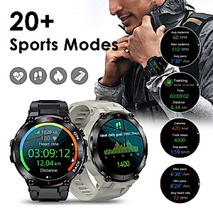 Mens GPS Smart Watches for Android iOS phones Rugged Smart Watch for Outdoor Sports with 480mAh Longer Battery Life Fitness Tracker with Calories/Steps Countor/Heart Rate/Blood Oxygen/Sleep Monitor