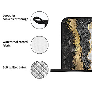 Marble Oven Mitts and Pot Holders 4pcs Sets，Funny Kitchen High Heat Resistant Oven Mitts，with Oven Gloves and Hot Pads Pot Holders for Baking Cooking BBQ Grilling