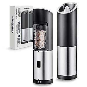 Automatic Salt and Pepper Grinder Set - Kitexpert Gravity Electric Salt and Pepper Mill Battery Operated - One Handed Operation with Light - Up to 5 Adjustable Grinding Levels