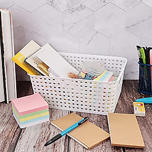 Saedy 6 Packs Plastic Weave Pantry Storage Baskets Bin, 10.03" x 7.59" x 4.09", White