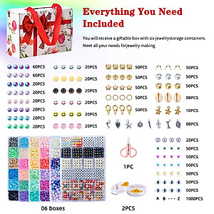 SJZWSD 6-Box Friendship Bracelet Making Kit - 16,000pcs Clay Beads, Seed Beads & Glass Beads Collection, Letter Beads, Charms