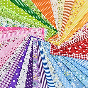 9.8X 9.8" 42Pcs Cotton Print Fabric Bundle Squares Pre-Cut Multicolor Design Printed Quilting Sewing Floral for Quilting Patchwork DIY Craft Scrapbooking Cloth (Red/Yellow/Green/Blue/Pink/Purple)