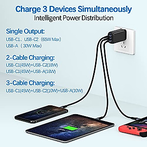 USB C Charger 65W, Deegotech GaN II PD3.0(PPS) Fast Charger for MacBook, 3-Port Foldable Plug USB C Charging Station Compatible with MacBook Pro/Air, iPad Pro, Laptop (with USB C to C Cable 6.6ft)