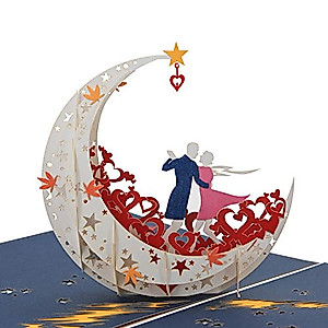 3D Anniversary Card - For Her, Him, Couple, Wife, Husband, Girlfriend, Boyfriend - A Dance on Moon Boat To The Edge Of The World - Anniversary Card for Her,Birthday Card,Valentines Day Card-White