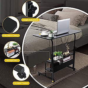 Computer Desk Home Office Desks, Standing Adjustable Laptop Desk for Small Spaces, Portable Work Writing Study Table, Modern Pc Gaming Desk with Storage Bedroom, Desktop Size 31.5x15.7 inch Black