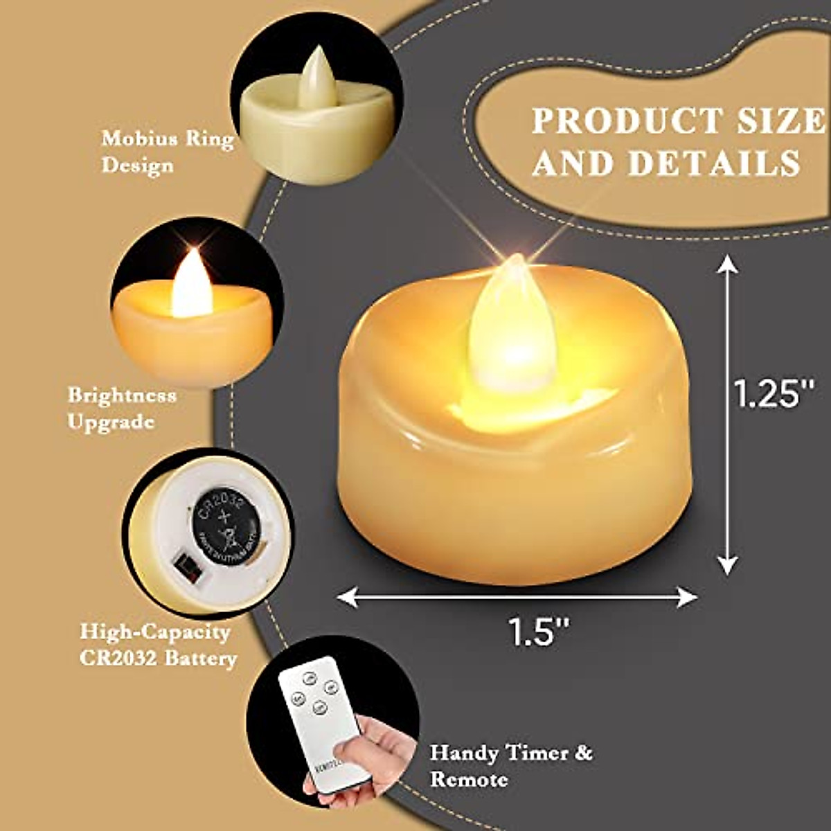YOJACIKI Flameless Candles, 12 Pack Remote Control Tea Lights, Battery Candles Flickering, 6/8H Timer LED Tea Lights with Remote for Halloween Christmas Home Decor, Dia 1-1/2” X H 1-1/4”(Warm White)