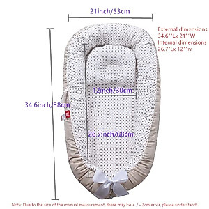 Vohunt Baby Lounger for Newborn,100% Cotton Co-Sleeper for Baby in Bed with Handles,Soft Newborn Lounger Adjustable Size & Strong Zipper Lengthen Space to 3 Tears Old(Polka Dot Curry)