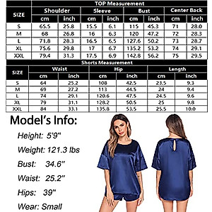 SWOMOG Womens Satin Pajamas Sets Solid Short Sleeve T-Shirt Tops with Shorts Sleepwear Summer Pjs Loungewear Navy Blue