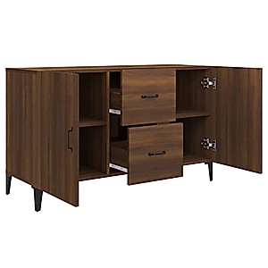 loibinfen Sideboard Buffet Server Storage Cabinet with Drawers and Doors, Console Table Home Kitchen Sideboard with Metal Legs, Dining Room Furniture Cupboard, Brown Oak 39.4"x14.2"x23.6" -AA