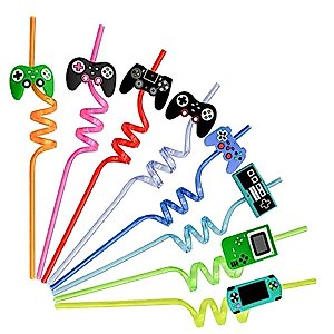 24 PCS Reusable Gamepad Drinking Straws Plastic Straws for Kids Straws for Video Games Themed Party Decoration Supplies Birthday Party Favors (Gamepad, 24)