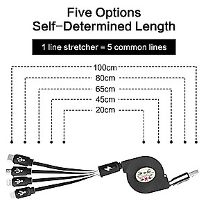 Multi Charging Cable 2 Pack 3FT, 4 in 1 Retractable Multiple Charger Cord Multi USB Cable Adapter with Dual Lightning/Type C/Micro USB Port for iPhone/Samsung Galaxy/Pixel/Phones/Tablets and More
