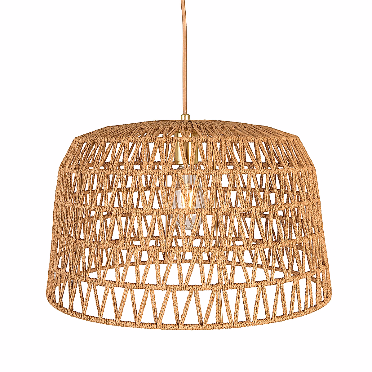 Creative Co-Op Open Weave Metal and Paper Rope Ceiling Light, Natural and Brushed Gold