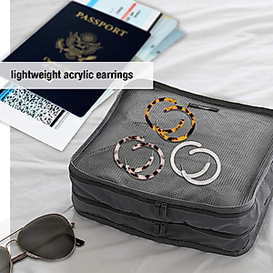 JSJOY Lightweight Resin Acrylic Hoop Earrings,Bohemian Small Resin Statement Earrings,Acrylic Earrings for Women Hoop Set,Hypoallergenic,White,Tortoise Shell,Leopard,3 Pairs