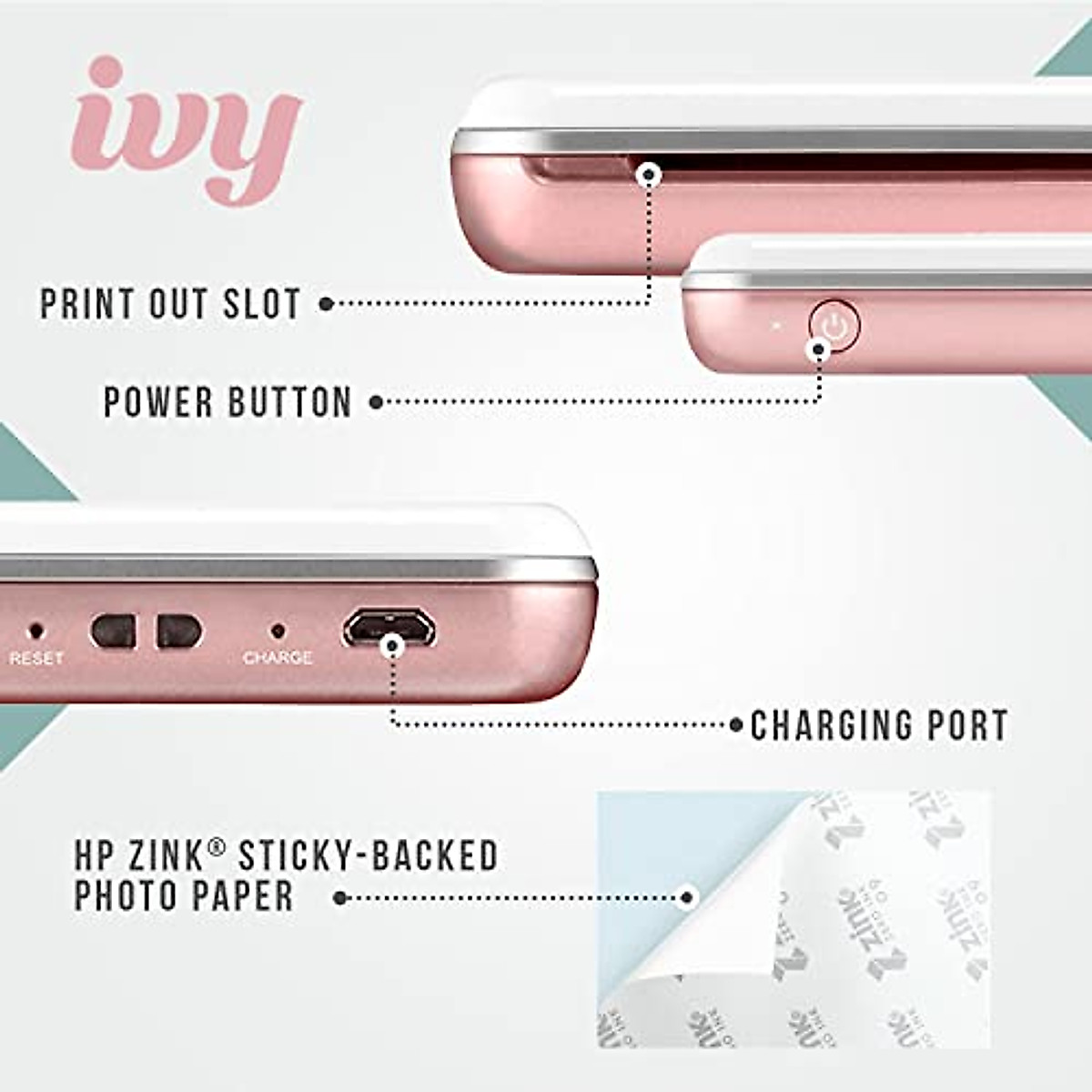 Canon IVY Mini Printer + 60 Sheets of ZINK Photo Paper Sticker (Incl 10 Bonus), Bluetooth Portable Mobile Pocket Compact Printer for Instant Print from Your Smartphone + Hard Carrying Case - Rose Gold