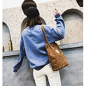 Corduroy Tote Bag Casual Shoulder Bags with Inner Pocket Pearl Bracelet Pendant Handbags Purse for Beach Shopping Travel Work for Women Girls (2PCS(Gray+Brown))