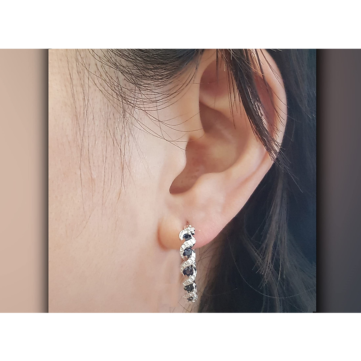 Dazzlingrock Collection Round Blue Sapphire & White Diamond Hoop Earrings | 925 Sterling Silver